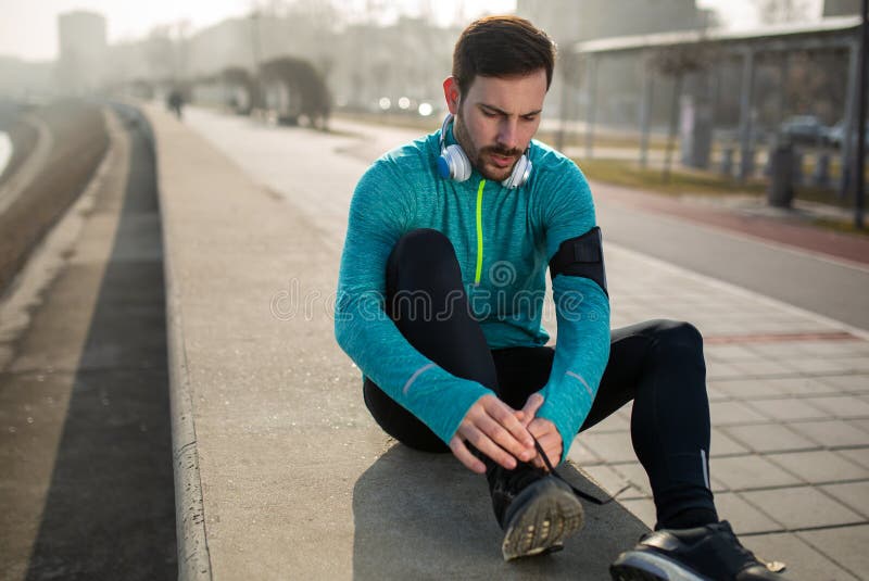Runner Trying Running Shoes Getting Ready for Run Stock Image - Image ...