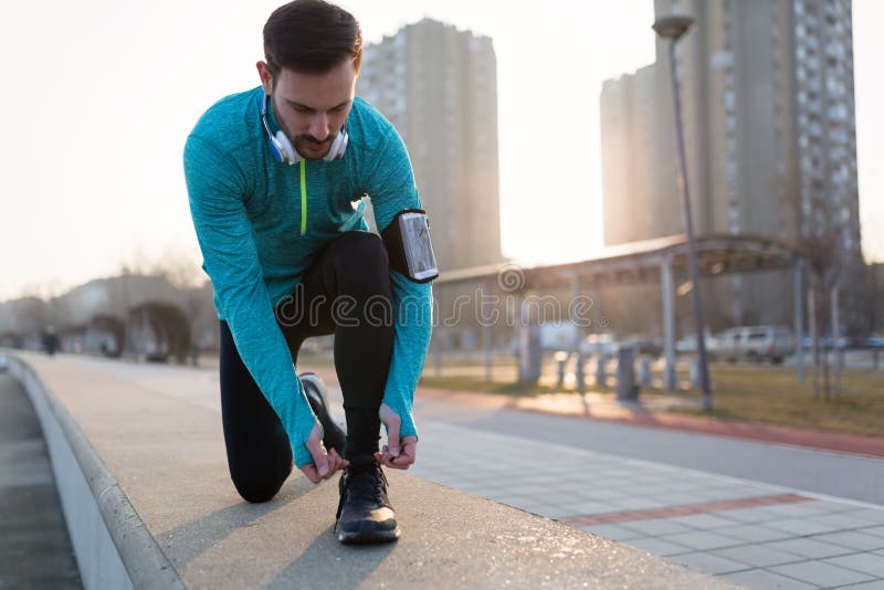 Runner Trying Running Shoes Getting Ready for Run Stock Image - Image ...