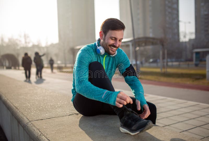 Runner Trying Running Shoes Getting Ready for Run Stock Photo - Image ...