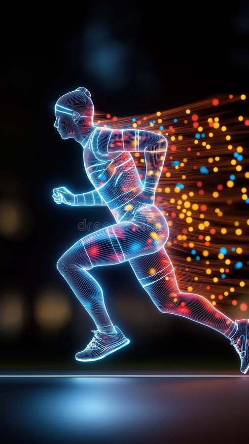 Runner in Vibrant Motion with Dynamic Light Trails at Night Stock ...