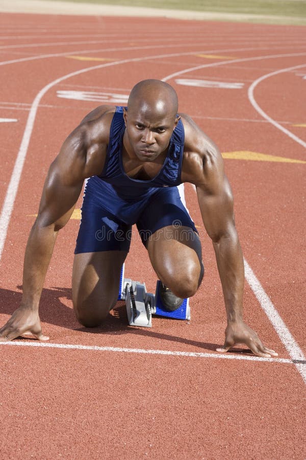 Runner Waiting at Starting Block Stock Image - Image of runner, outside ...