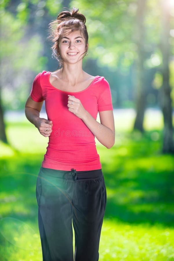 Runner - Woman Running Outdoors in Green Park Stock Image - Image of ...