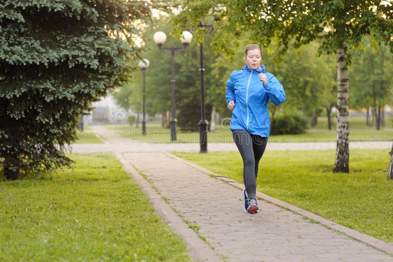 Runner Woman Running on Road in the Park. Stock Image - Image of health ...