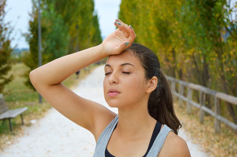Runner Woman Tired after Running in the Park Stock Image - Image of ...