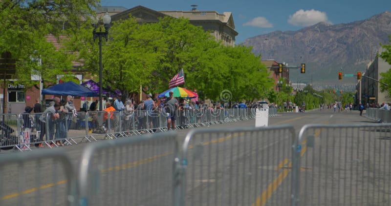 Runners and Cheering Fans at the Ogden Utah Marathon Stock Footage ...