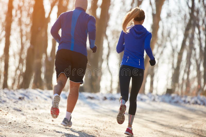 Runners Couple Running in Park Stock Photo - Image of colorful, person ...