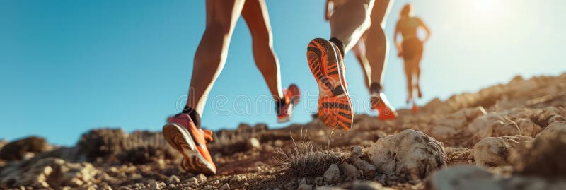 Runners Feet on Rugged Terrain in a Challenging Trail Marathon Stock ...