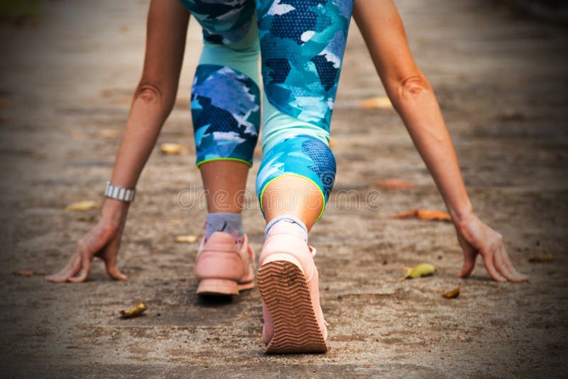 Feet at the Start Preparing the Race Stock Image - Image of person ...