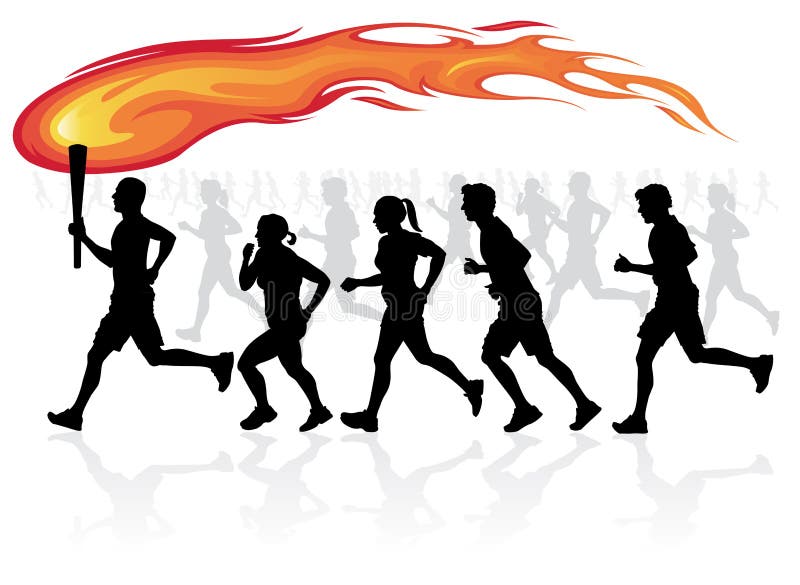 Runners with Flaming Torch. Stock Vector - Illustration of exercising ...