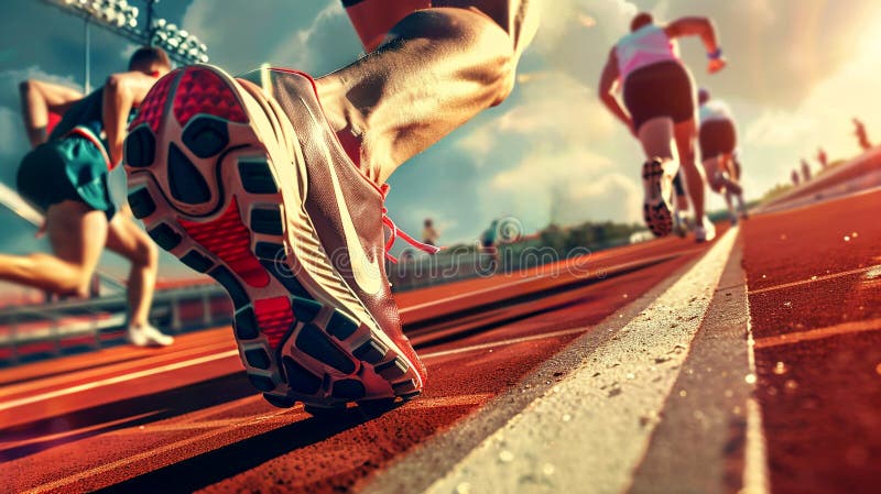 Runners Foot on Track during Race Stock Illustration - Illustration of ...