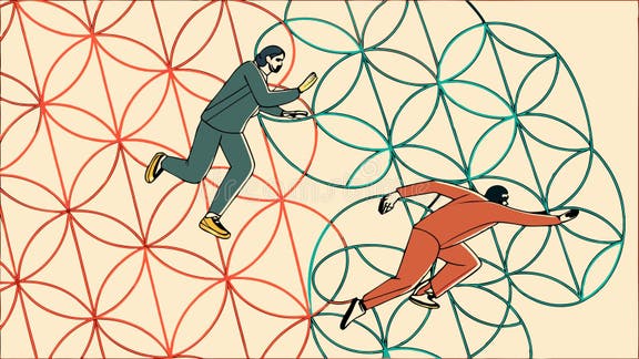 Runners on Geometric Pattern: Pace, Progress Structured Flow, Vector ...