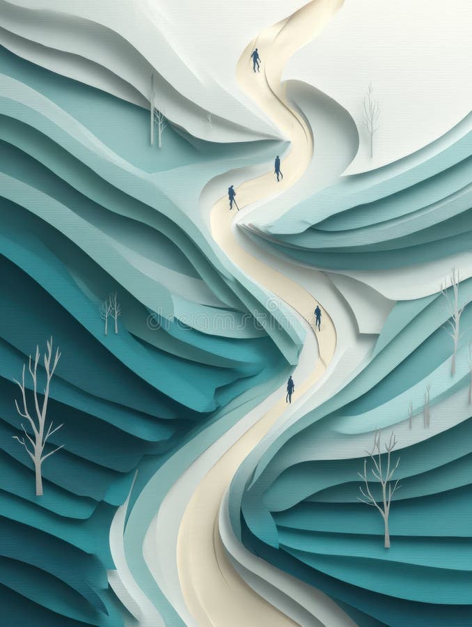 Runners on Layered Paper Trail Path Creating a Dynamic Paper Cut Style ...