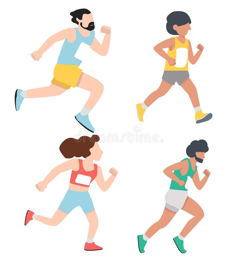 Runners Men and Women Sports Set Stock Vector - Illustration of running ...