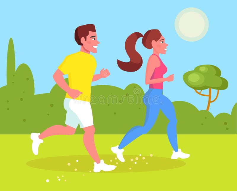 Runners in Park Vector. Cartoon. Isolated Art Flat Stock Vector ...
