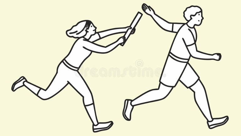 Runners in a Relay Race Passing the Baton, Teamwork and Cooperation ...