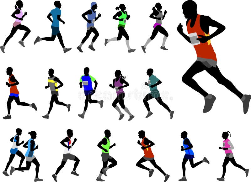 Runners Silhouettes Collection Stock Vector - Illustration of distance ...