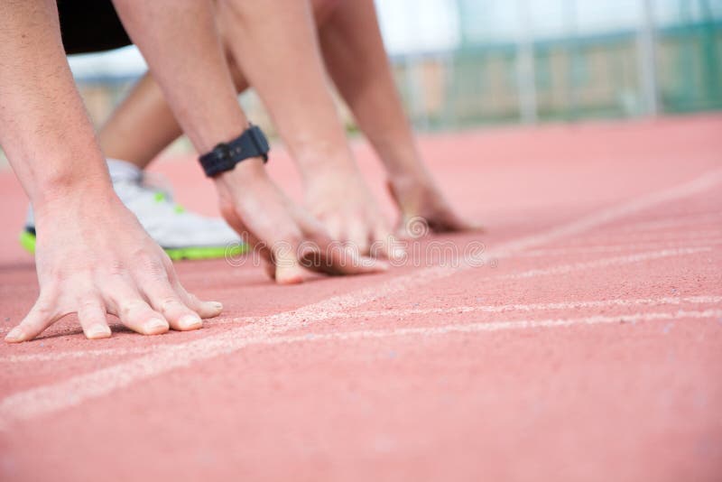 Runners at the Start of the Running Track Stock Photo - Image of flask ...