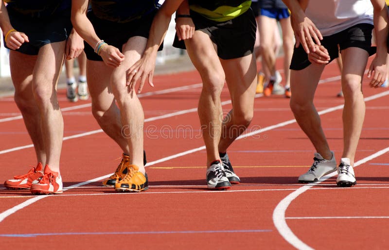 Runners Waiting at Starting Blocks Stock Photo - Image of group ...
