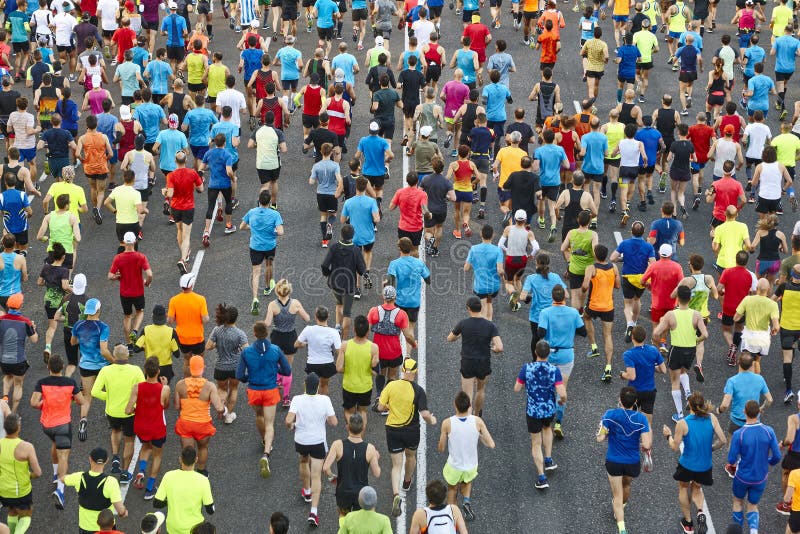 Runners on the Street. Athletes in Motion. Urban Competition. Crowd ...