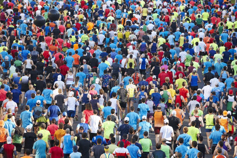 Runners on the Street. Athletes in Motion. Urban Competition. Crowd ...