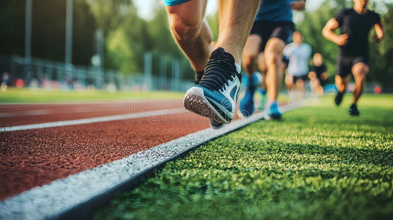 Runners Training on a Vibrant Track Field during Summer Stock Photo ...