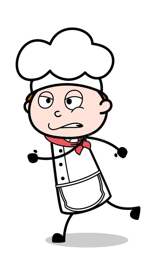 Running in Aggression - Cartoon Waiter Male Chef Vector Illustration ...