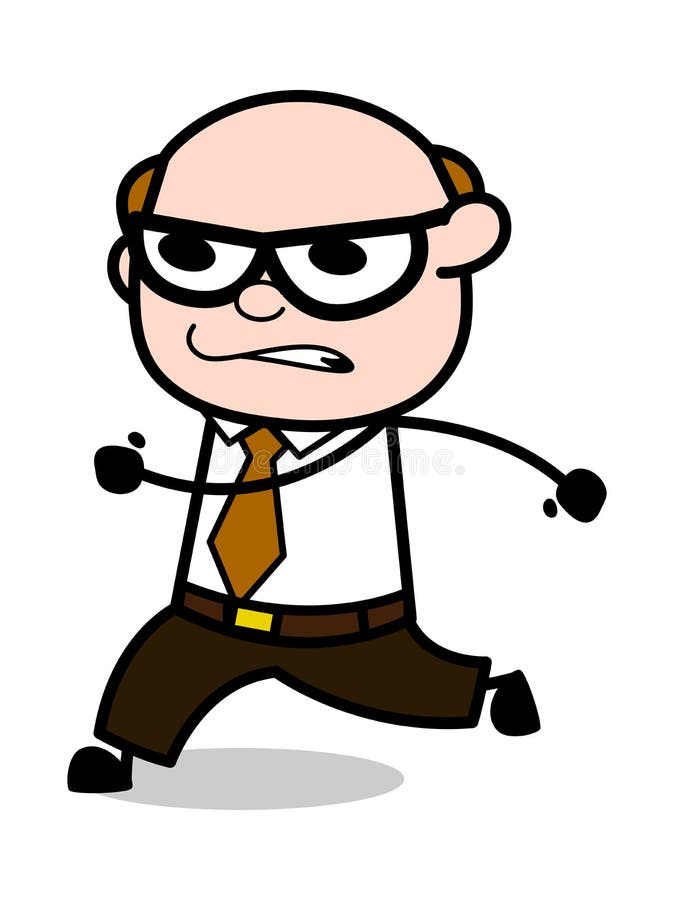 Running with Aggression - Retro Cartoon Office Old Boss Man Vector ...