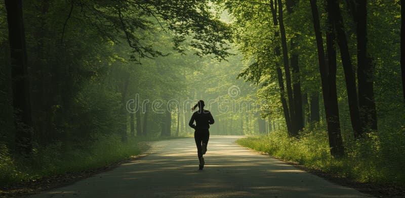 Running Along a Natural Path, a Young Adult Runs through the Forest in ...