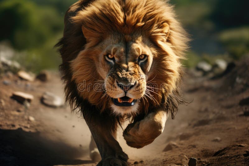 Running Angry Lion Hunting His Prey Stock Photo - Image of walk, danger ...