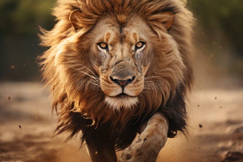 Running Angry Lion Hunting His Prey Stock Image - Image of running ...