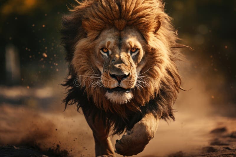 Running Angry Lion Hunting His Prey Stock Image - Image of powerful ...