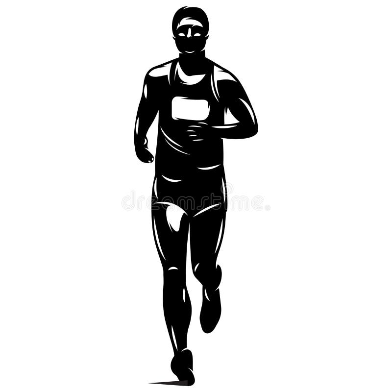 Running Athlete Participating in a Marathon. Vector Monochrome ...