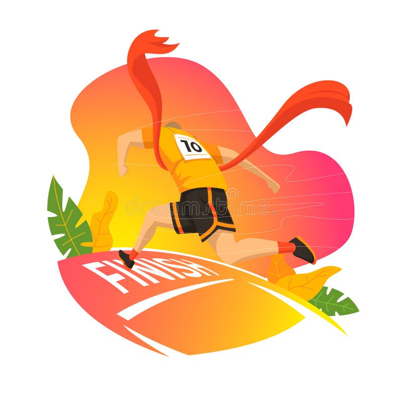 Running Athlete Steps on Finish Word Mark Line Stock Vector ...