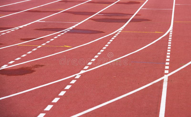 Running Athletic Track, Bad Weather, Wet Stock Image - Image of stadium ...