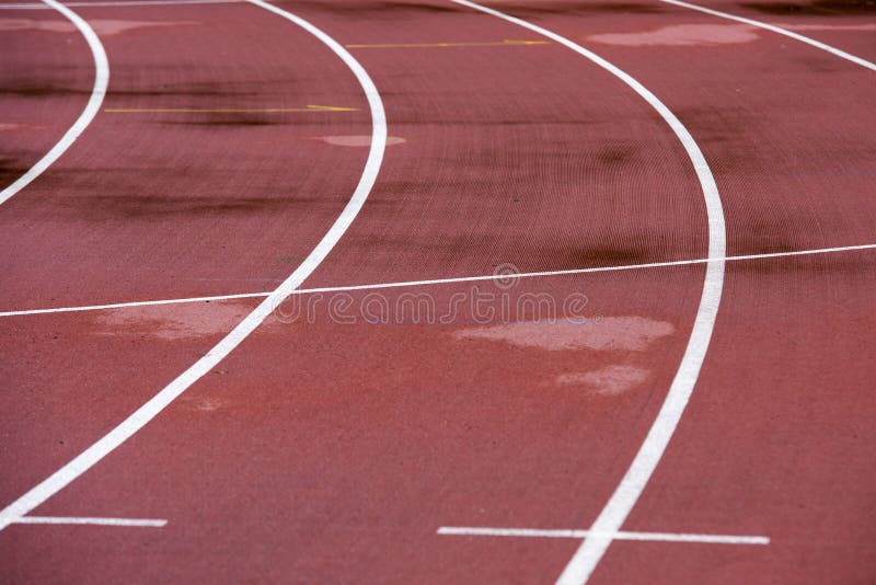 Running Athletic Track, Bad Weather, Wet Stock Image - Image of stadium ...