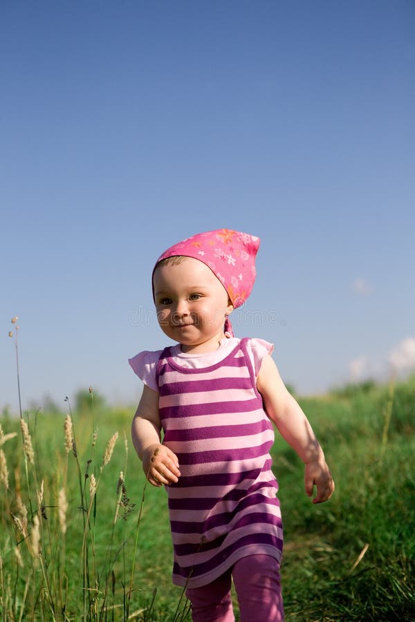 Running baby stock image. Image of hair, flower, infant - 5797703