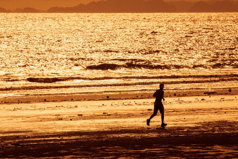 Running on the Beach at Sunset Stock Image - Image of everning, fitness ...