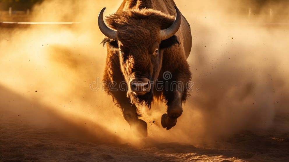 Running bison stock image. Image of basin, herd, buffalo - 367765903
