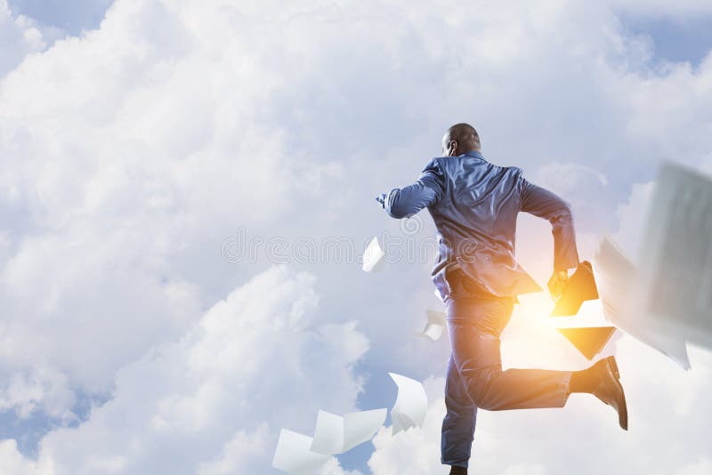 Running Black Businessman with Briefcase Stock Photo - Image of running ...