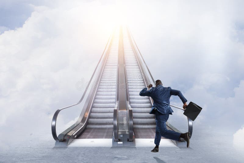 Running Black Businessman with Briefcase Stock Photo - Image of cloudy ...