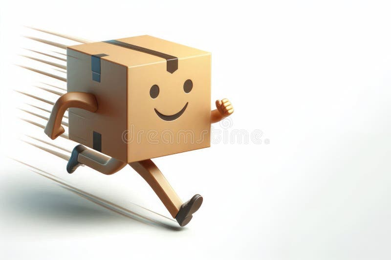 A Running Box with a Cheerful Face. Space for Text. Stock Photo - Image ...