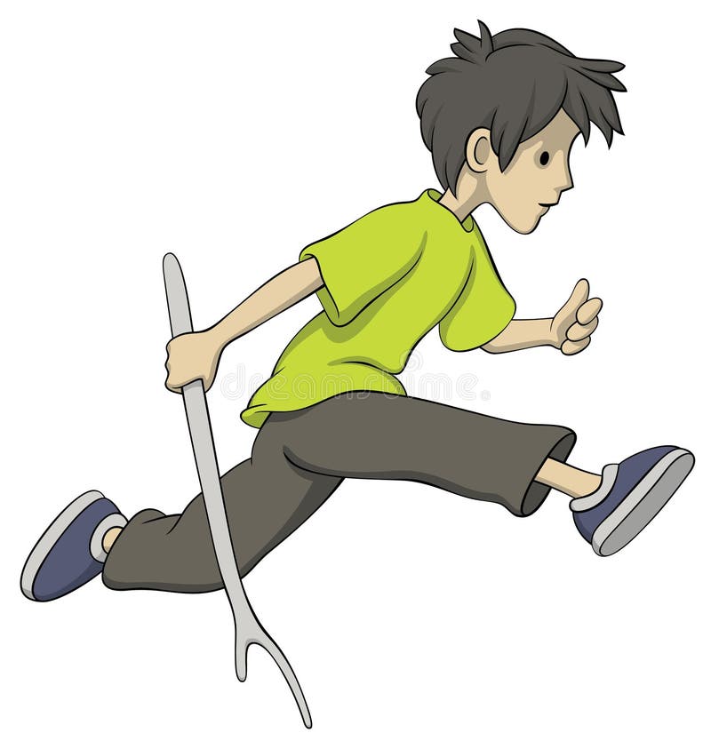Running boy with a stick stock vector. Illustration of mobile - 21904372