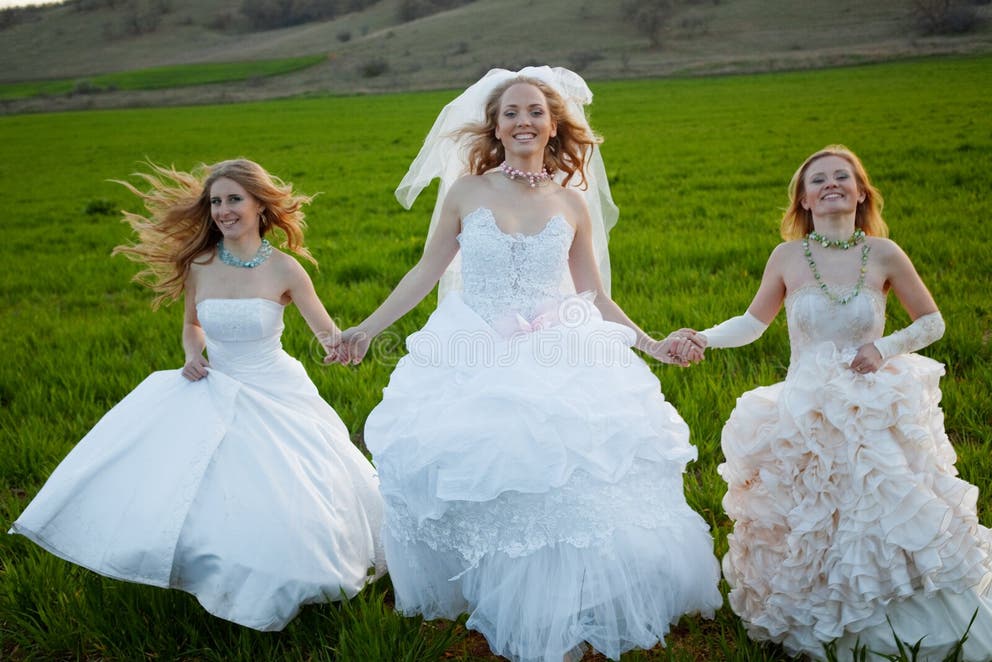 Running brides stock image. Image of looking, cute, marriage - 9386885