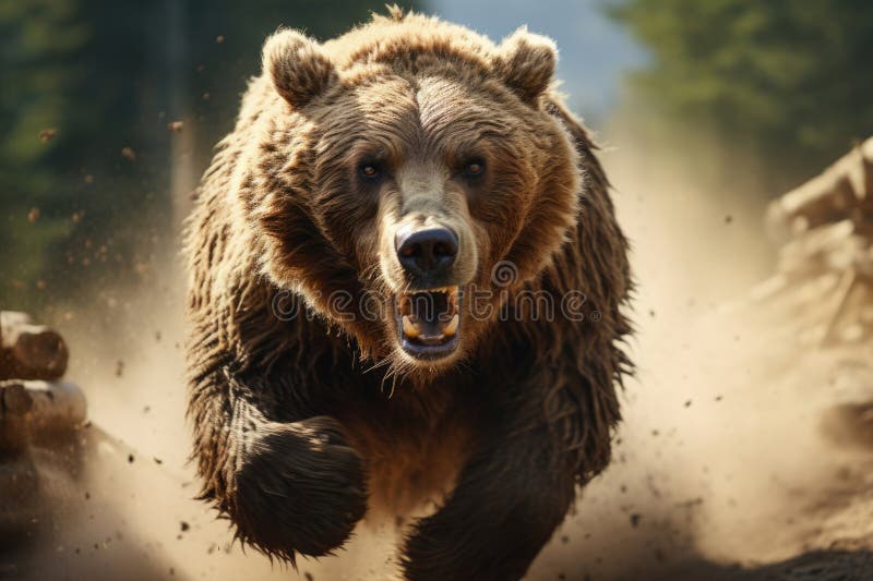 Running Brown Huge Bear, Mammal Predator Stock Image - Image of danger ...
