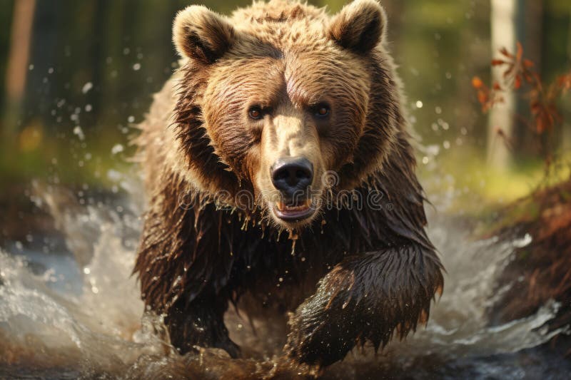 Running Brown Huge Bear, Mammal Predator Stock Photo - Image of strong ...