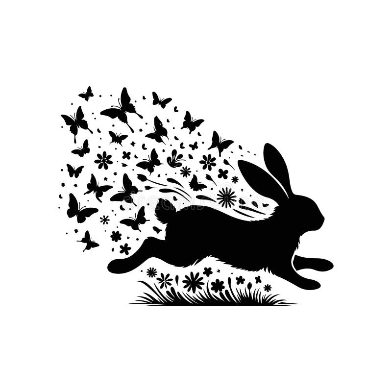 Running Bunny with Butterflies - Vector Illustration Stock Vector ...