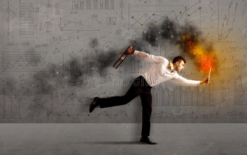 Running Business Man with Fire Laptop Stock Photo - Image of concept ...