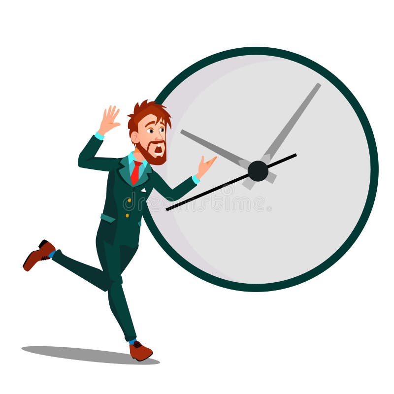 Running Businessman with Huge Clock, Time Management, Deadline Vector ... Running Businessman with Huge Clock, Time Management, Deadline Vector ...