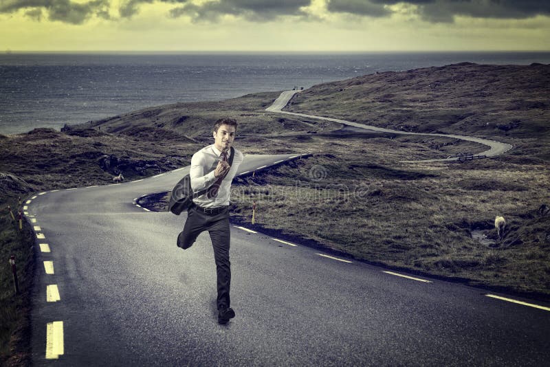 Man run on lonely road stock image. Image of panorama - 122124873
