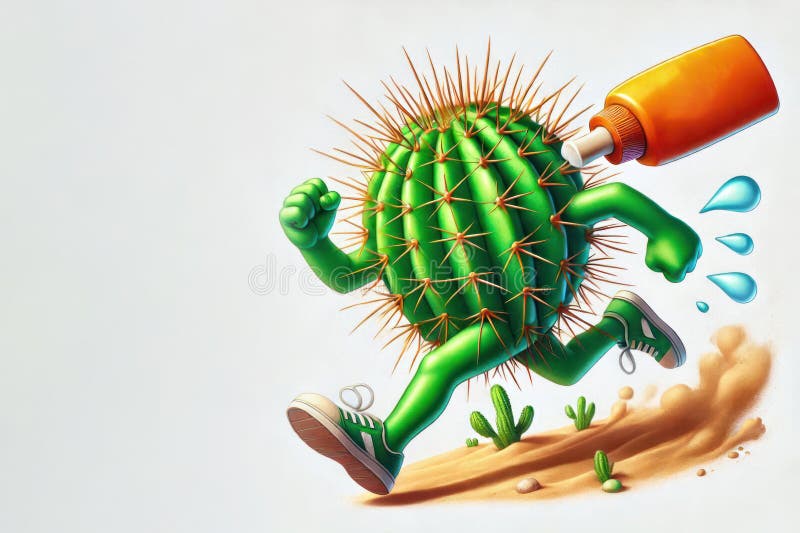 Running Cactus with a Bottle of Lotion. Space for Text. Stock Photo ...